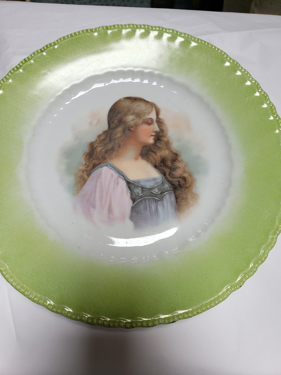 Vintage Art Portrait Plate Victoria Austria With Green Border | Etsy