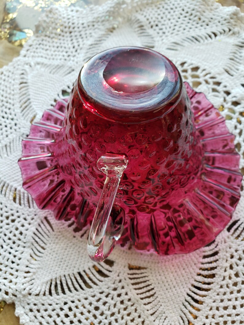 Fenton Cranberry Ruffled Bowl With Handle Ruffle Edge | Etsy
