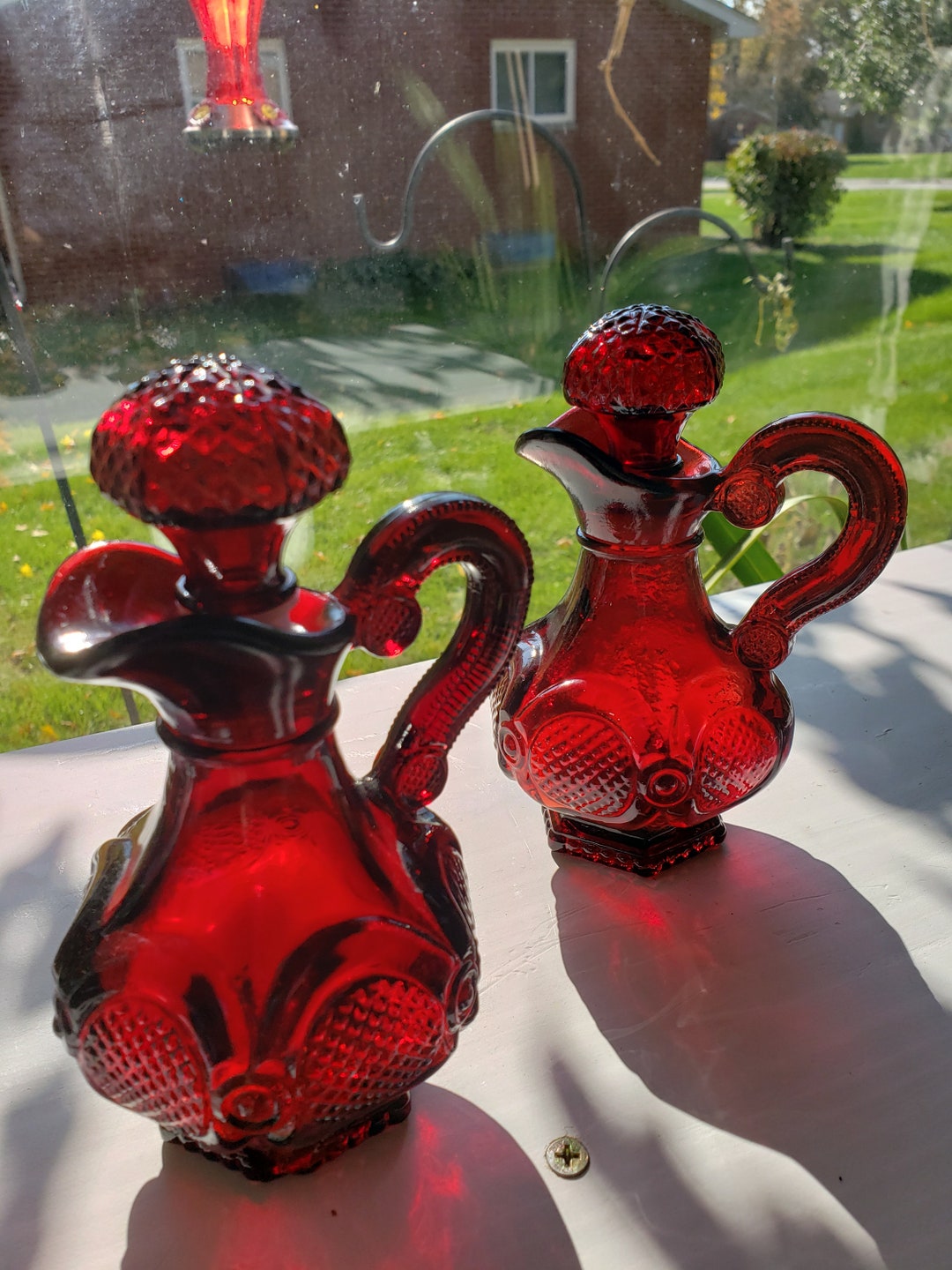 Pair of Vintage AVON Ruby Red Cape Cod Cruets| Avon Ruby Red Decanters ...