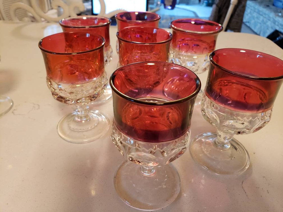 King Crown Thumbprint Ruby Flash Water Goblets Vintage Kings | Etsy