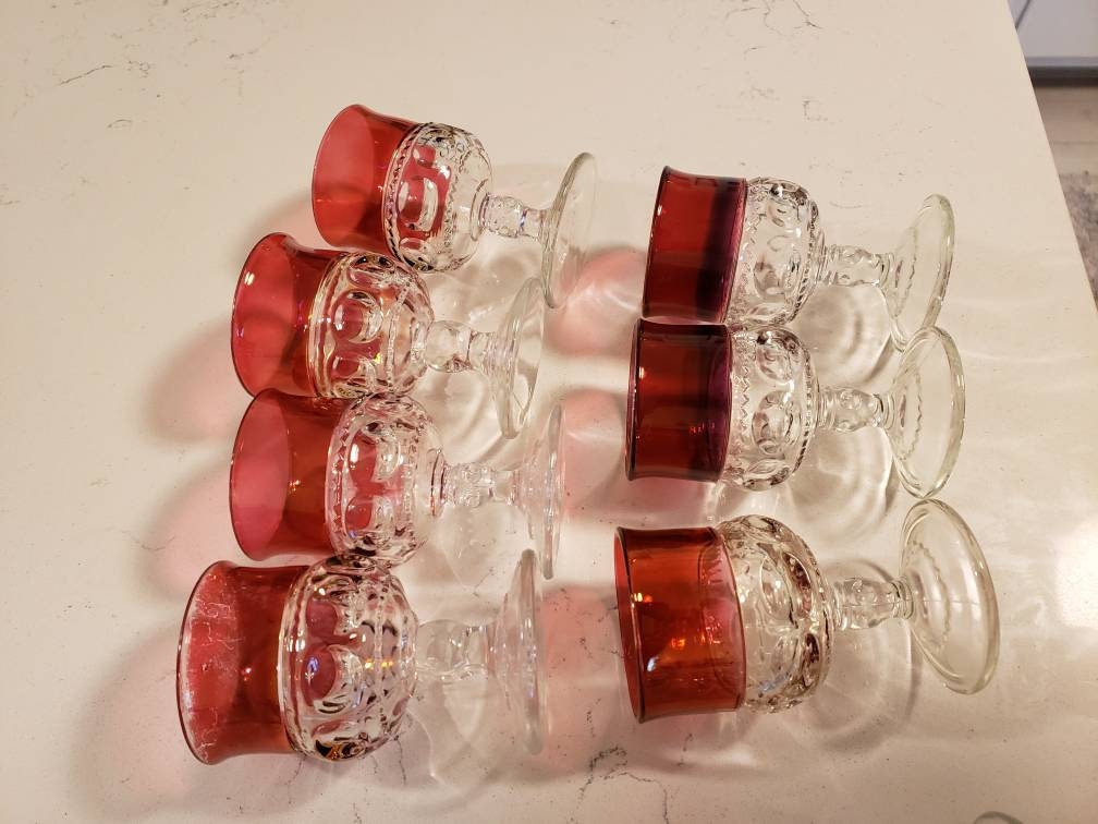 King Crown Thumbprint Ruby Flash Water Goblets Vintage Kings | Etsy