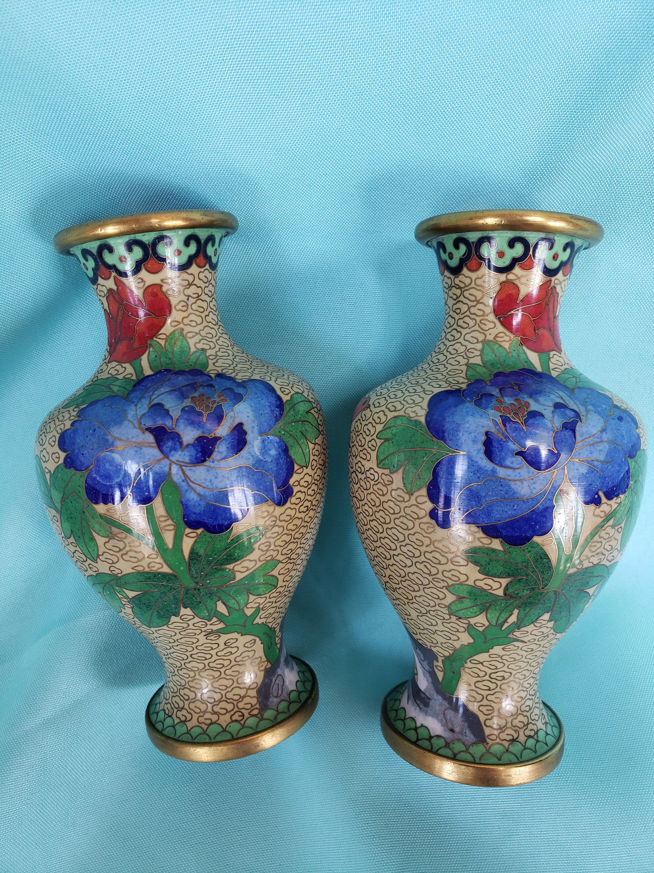 Vintage Chinese Jingfa Vases Enameled Brass Cloisonné Urns - Etsy