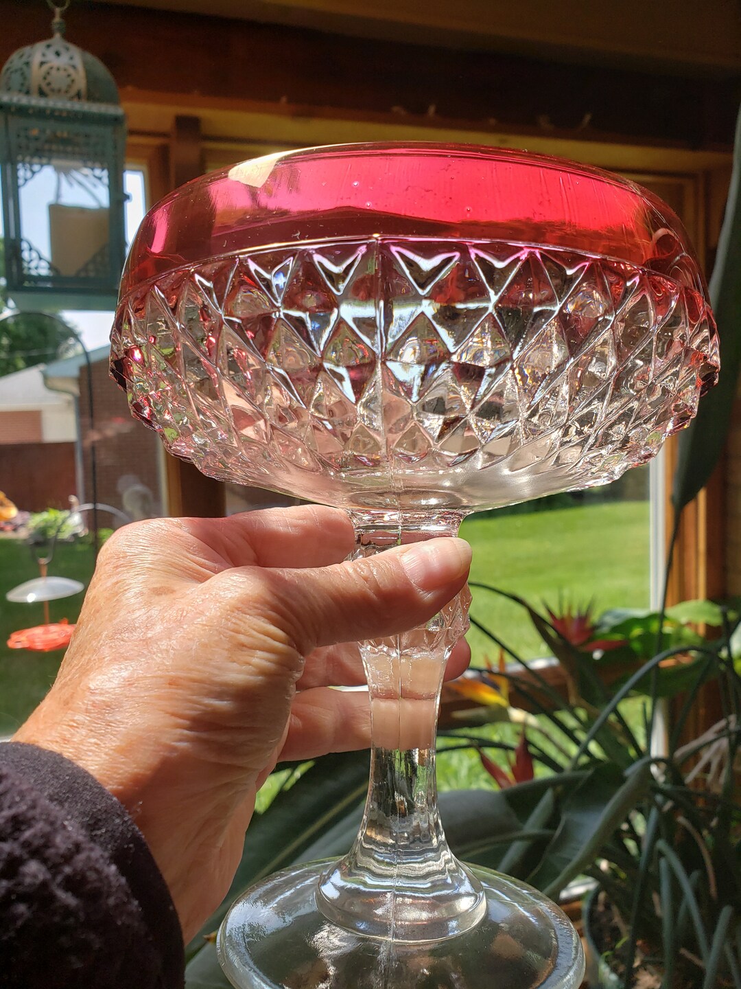 Indiana Glass Diamond Point Compote No Lid| Ruby Flash Rim Candy Dish ...