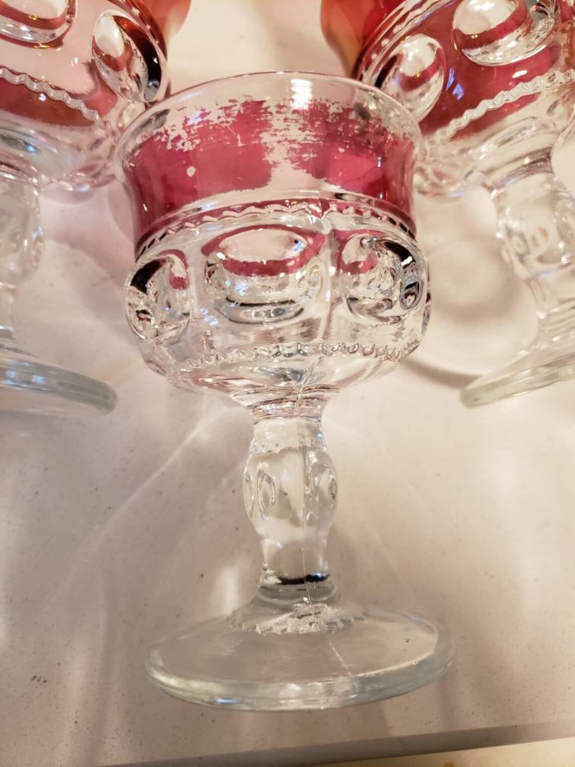 King Crown Thumbprint Ruby Flash Water Goblets Vintage Kings | Etsy