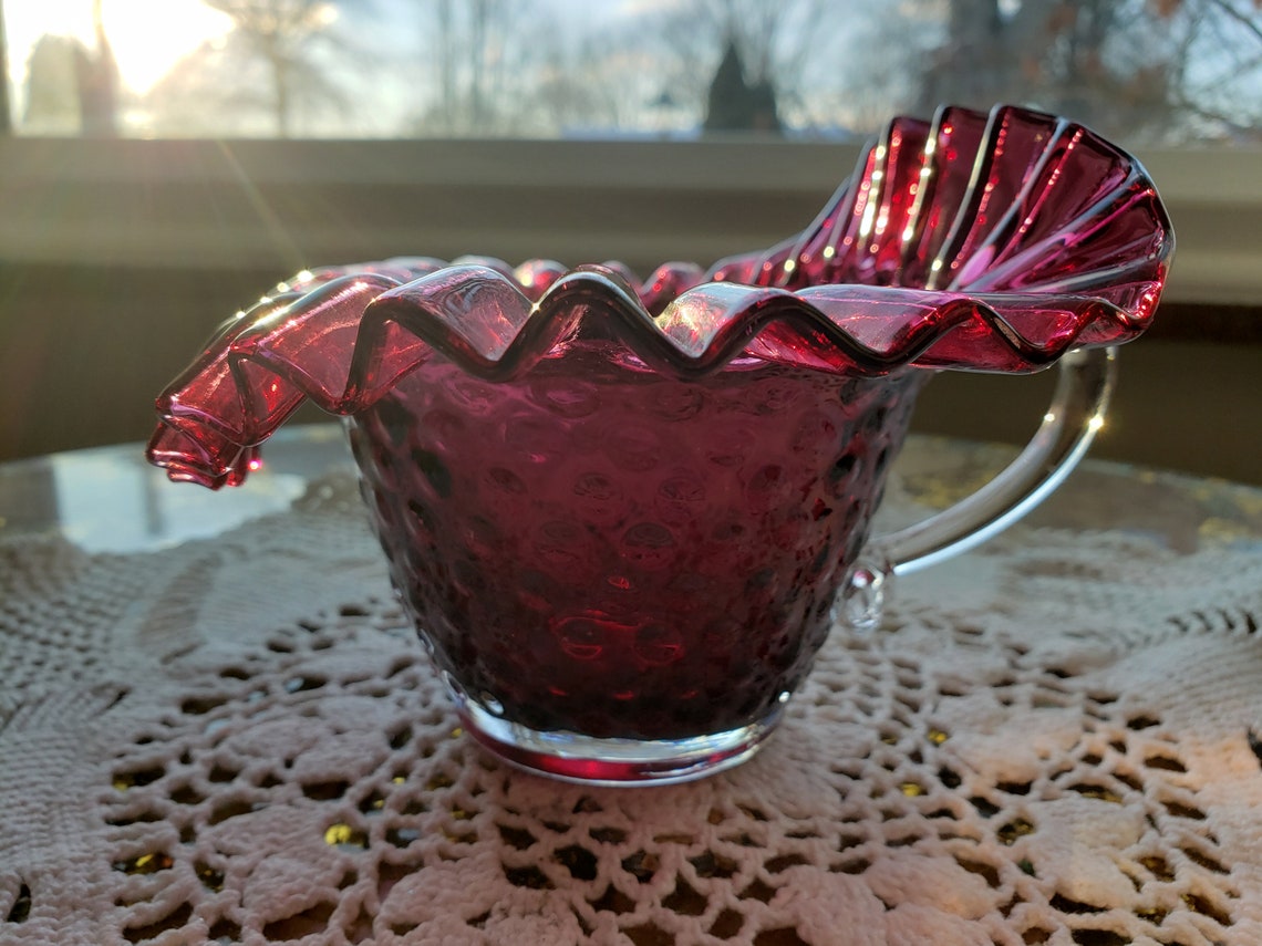 Fenton Cranberry Ruffled Bowl With Handle Ruffle Edge | Etsy