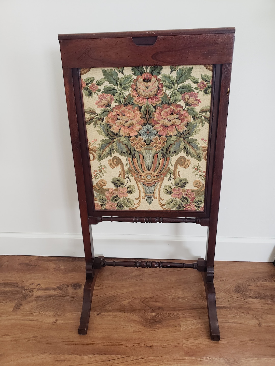 Victorian Floral Tapestry Fire Screen| Antique Fire Screen Removable ...