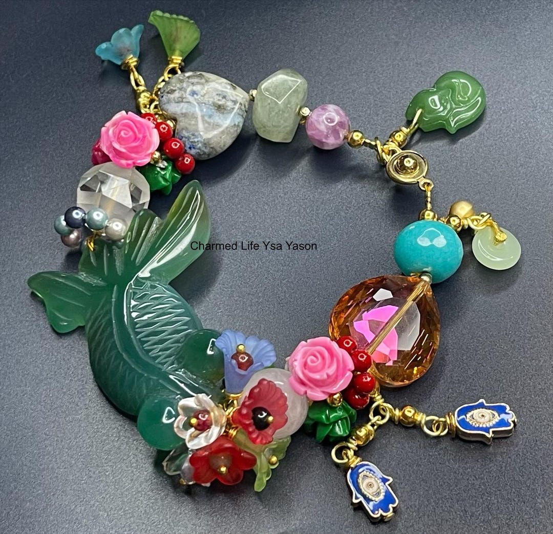 Jade, Koi, Evil Eye Charms, Hamsa, Fox Charm, Mica, Prehnite, Sodalite ...
