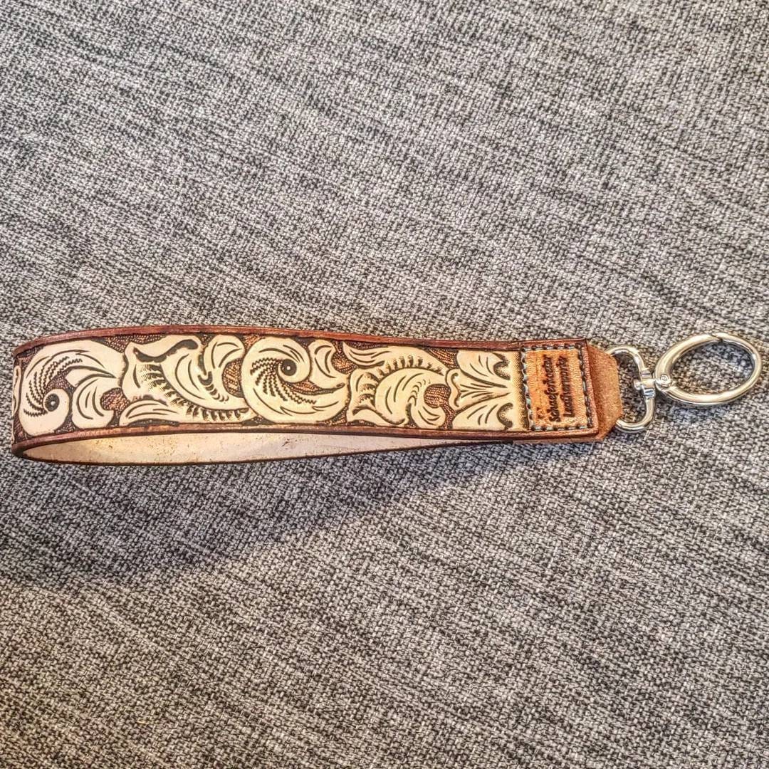 Leather Hand Tooled Keychain Hanger for Your Car Keys or Purse. 8" Long ...