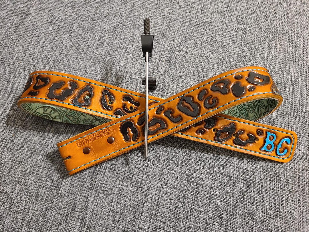 Women's Hand Tooled Custom Cheetah Print Leather Belt. Initials Added ...