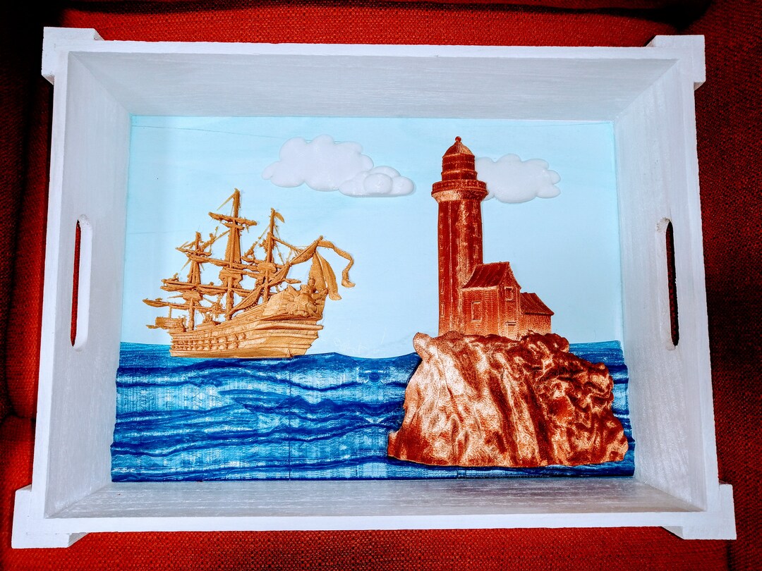 3D Ship & Lighthouse Shadow Box - Etsy