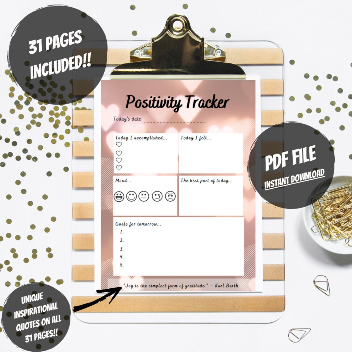 PRINTABLE Positivity Tracker 31 PAGES Unique Inspirational Quote on ...