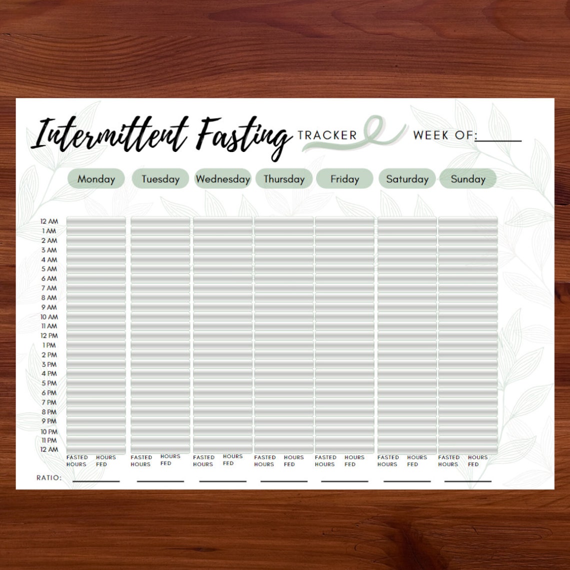 PRINTABLE - Intermittent Fasting Tracker- Instant Download - Bullet ...