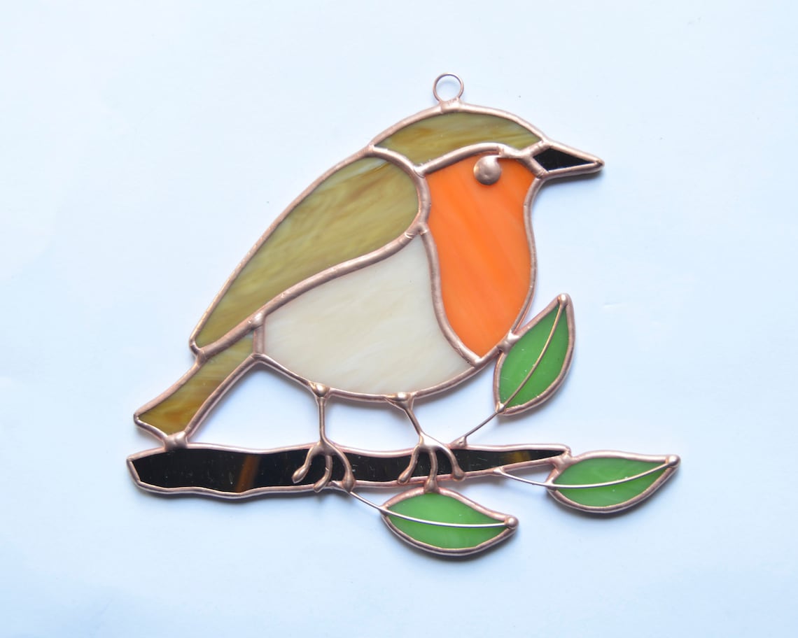 Stained Glass Bird Robin Suncatcher for Window Wall Hanging - Etsy