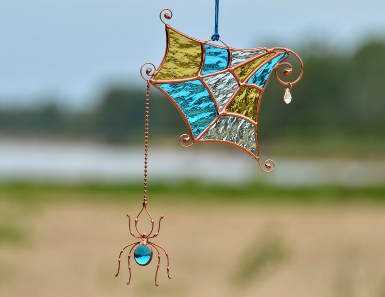 Stained Glass Spider Web Suncatcher – Handmade Window Hangings - Etsy
