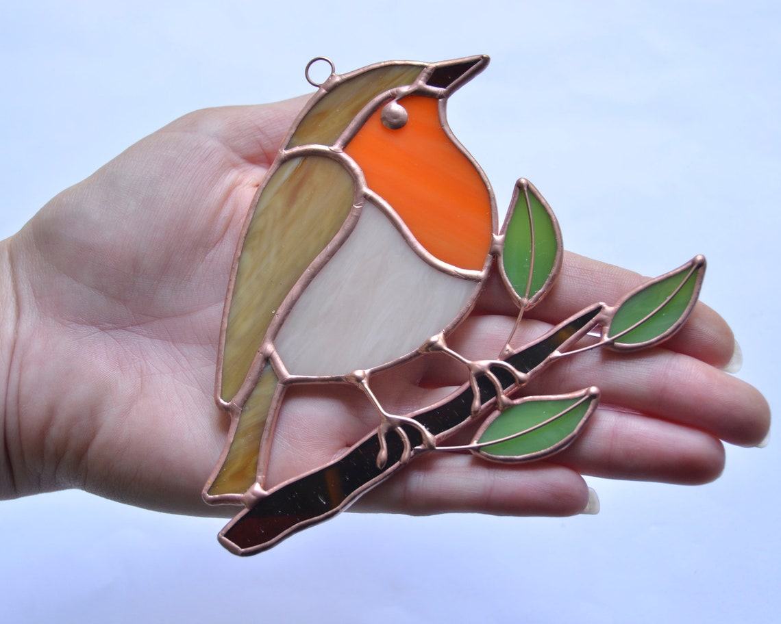 Stained Glass Bird Robin Suncatcher for Window Wall Hanging - Etsy