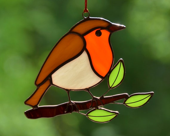 Stained Glass Bird Robin Suncatcher for Window Wall Hanging - Etsy