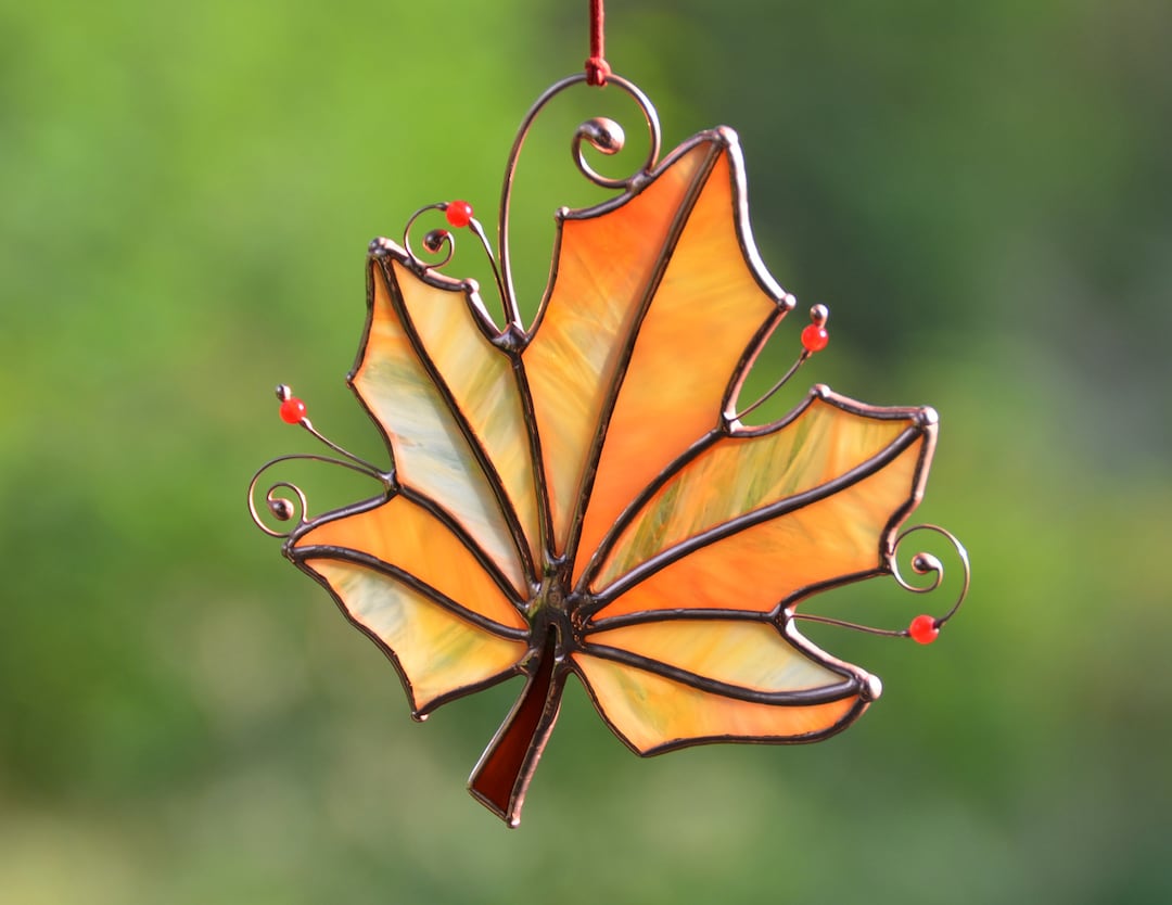 Stained Glass Leaf Decor, Window Hangings, Stain Glass Suncatcher - Etsy
