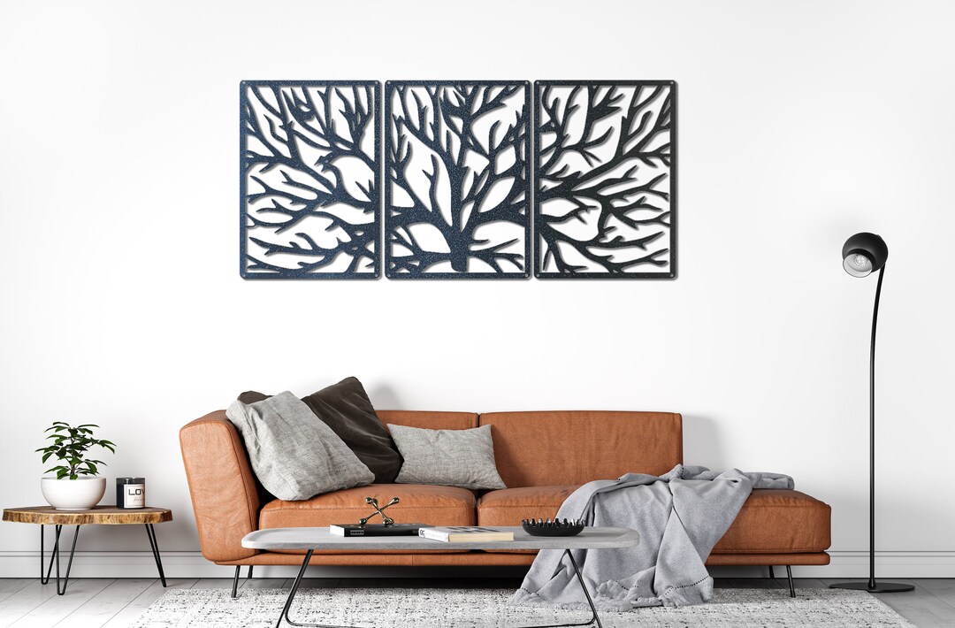 3 Section Tree Metal Wall Art Steel Home Decor - Etsy