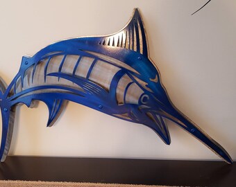 The Blue Marlin Metal Hanging Wall Art Sculpture Hanging Sign | Etsy