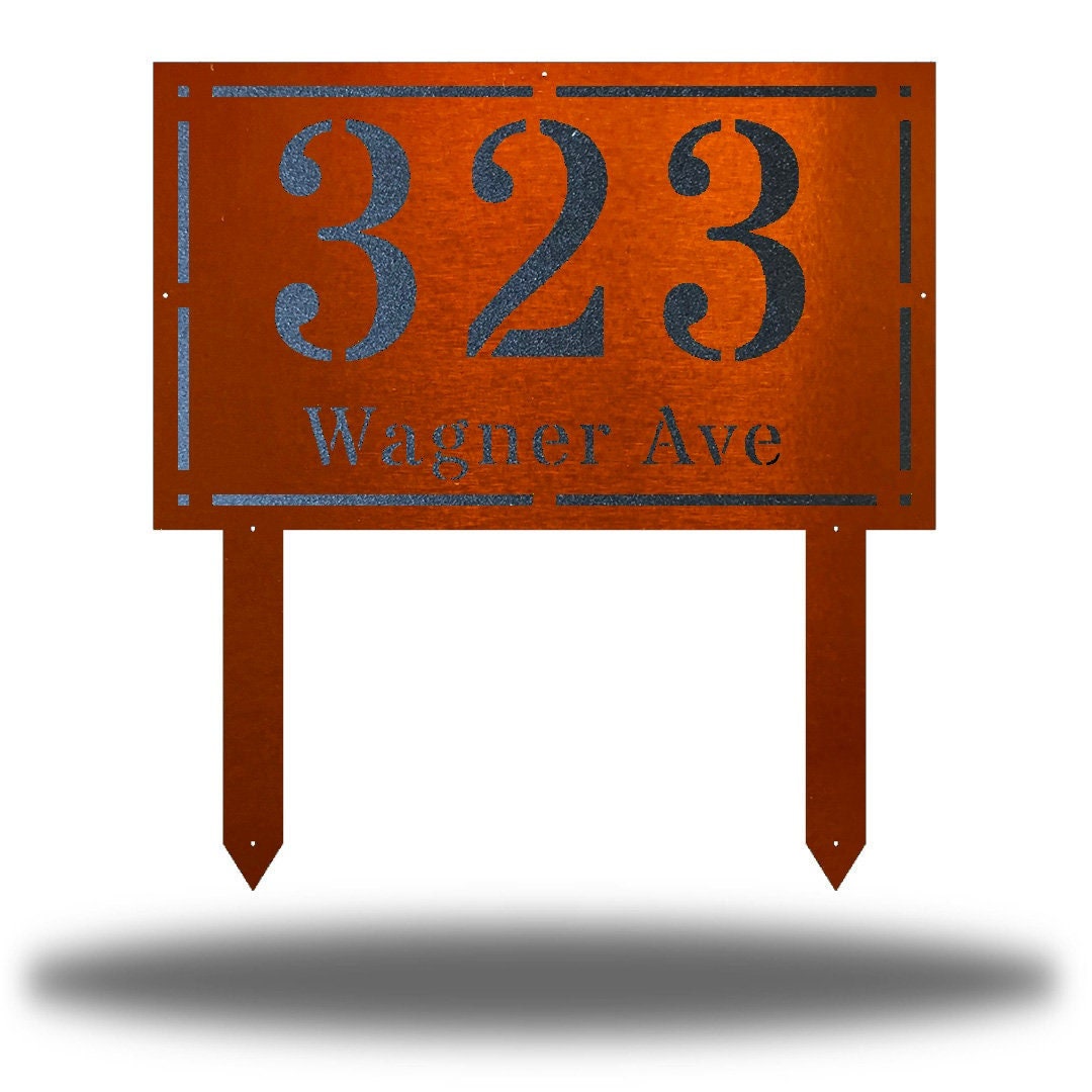 Customizable Modern Rectangle Metal Yard Address Stake | Single Sided ...