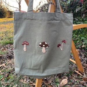 Mushroom Embroidered Tote Bag, Spring Tote Bag, Reusable Grocery Bag ...