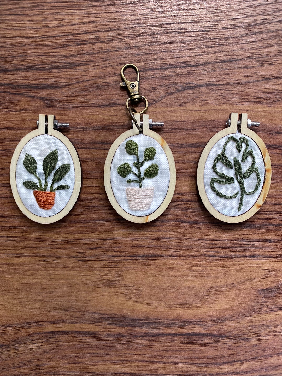 Miniature Hand Embroidered Plant Keychain Plants Potted Plant Design