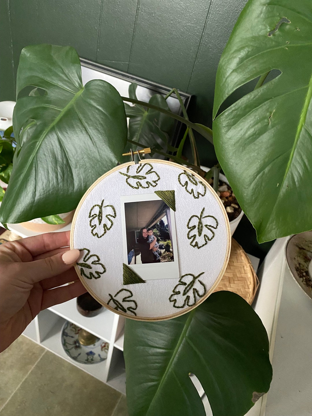 Monstera Embroidered Polaroid Picture Frame, Plant Embroidery Hoop ...