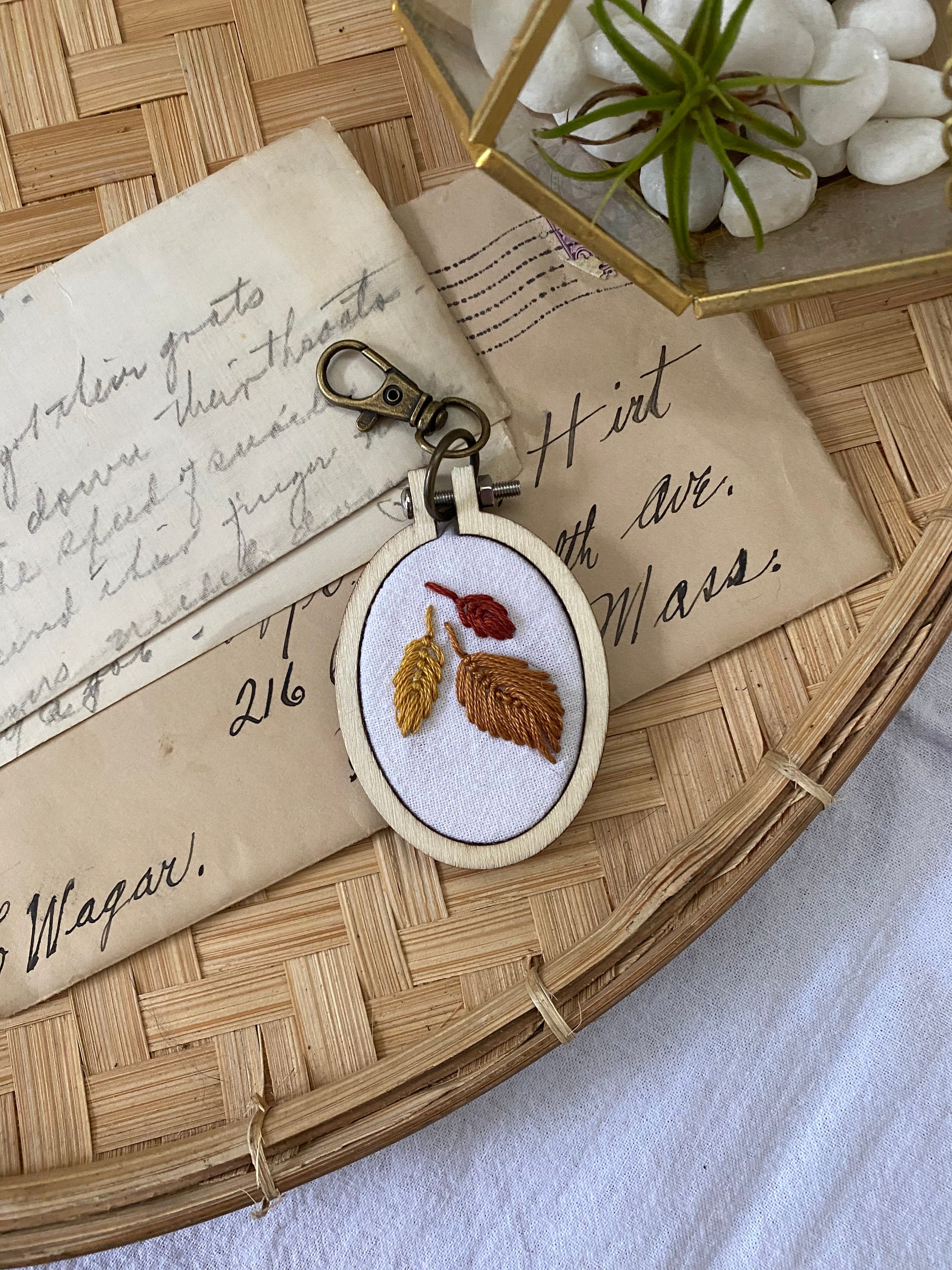 Mini Hand Embroidered Fall Keychain, Pumpkin Keychain, Embroidered ...