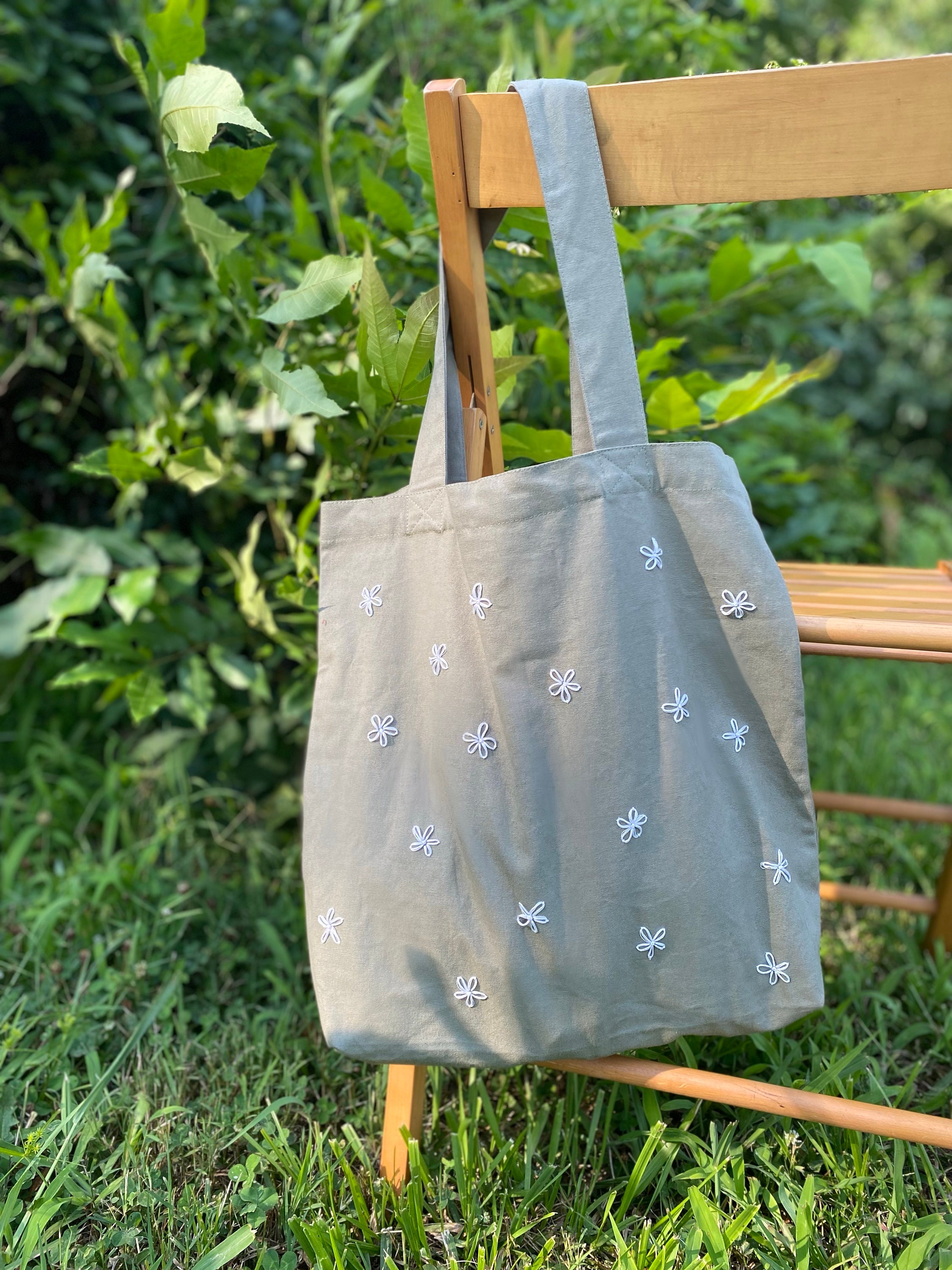 Mushroom Embroidered Tote Bag, Spring Tote Bag, Reusable Grocery Bag ...