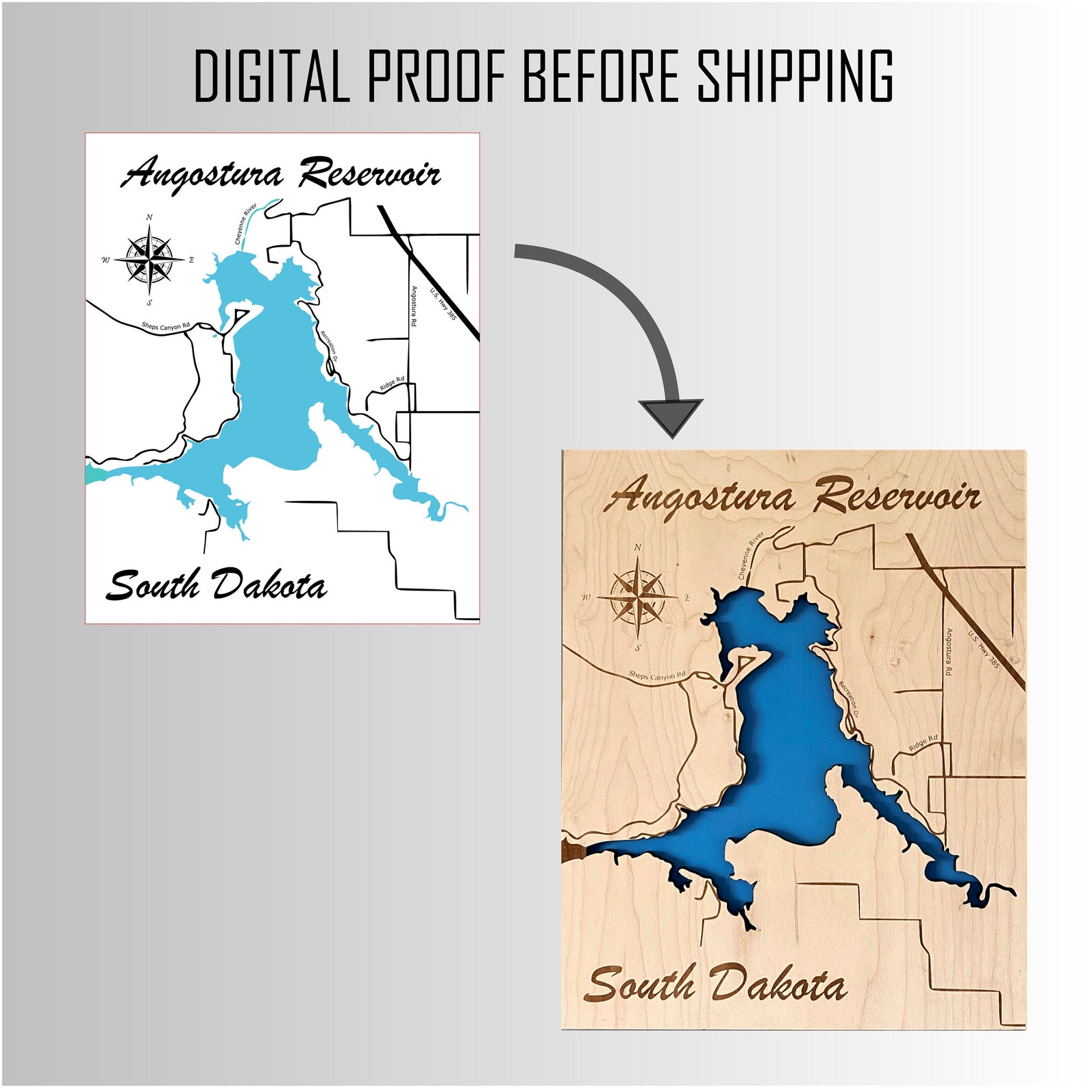 Angostura Reservoir Map Custom Lake Map Lake House Gift - Etsy Singapore