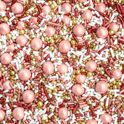 Red and Gold Glitter Sprinkle With Gold Rods Round Sprinkles - Etsy