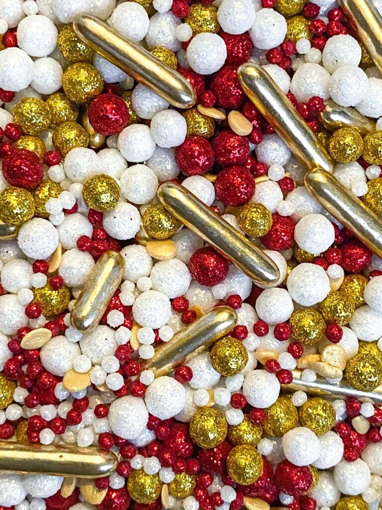 Red And Gold Glitter Sprinkle with Gold Rods Round Sprinkles | Etsy
