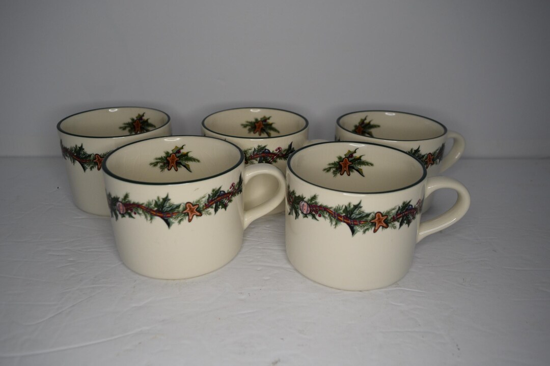 Set of 5 the Cellar O'tannenbaum Garland Coffee Tea Mugs Crazed 1992 ...