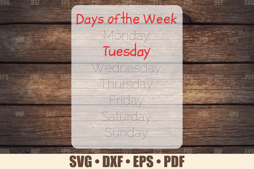 Tracing Board SVG Glowforge File Days of the Week Tracing - Etsy