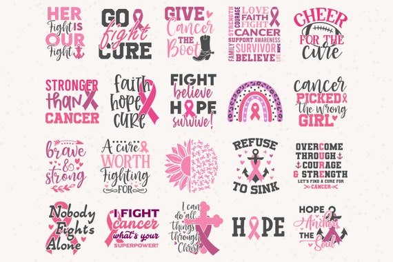 Breast Cancer Awareness Svg Bundle Fight Cancer Svg Files Etsy