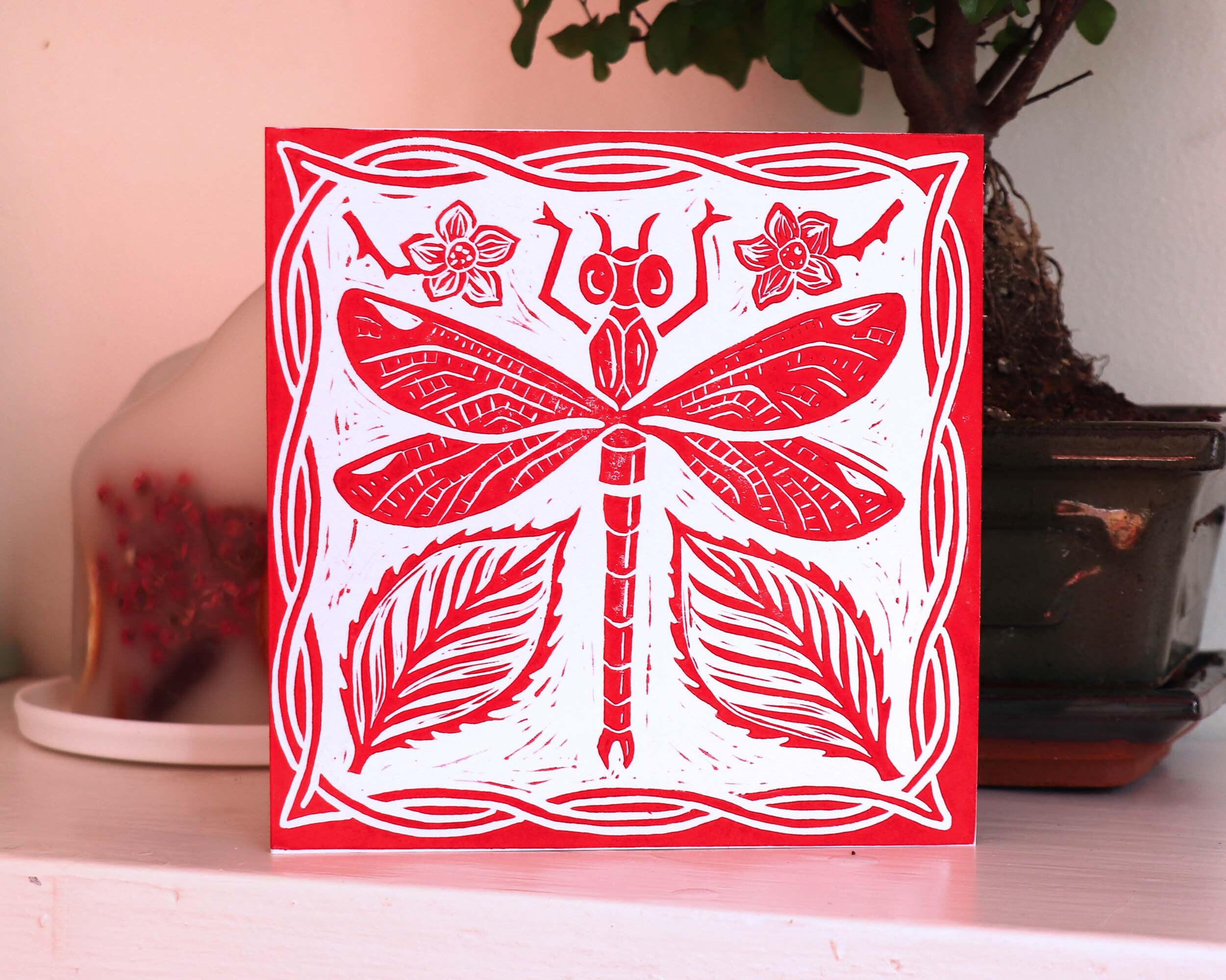 Dragonfly / Damselfly Linocut Greeting Card / Note Card - Hand Made - Etsy