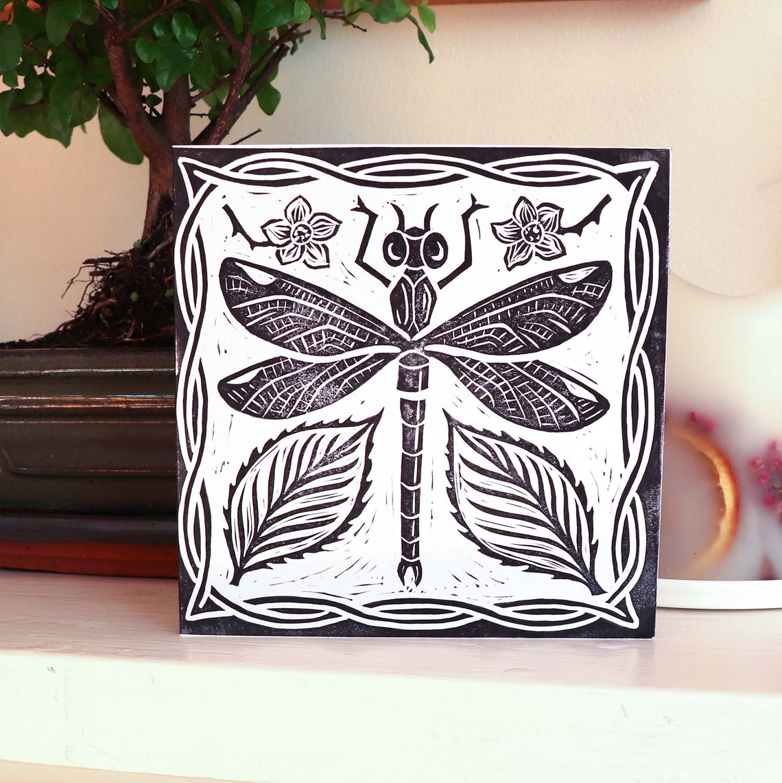 Dragonfly / Damselfly Linocut Greeting Card / Note Card - Hand Made - Etsy