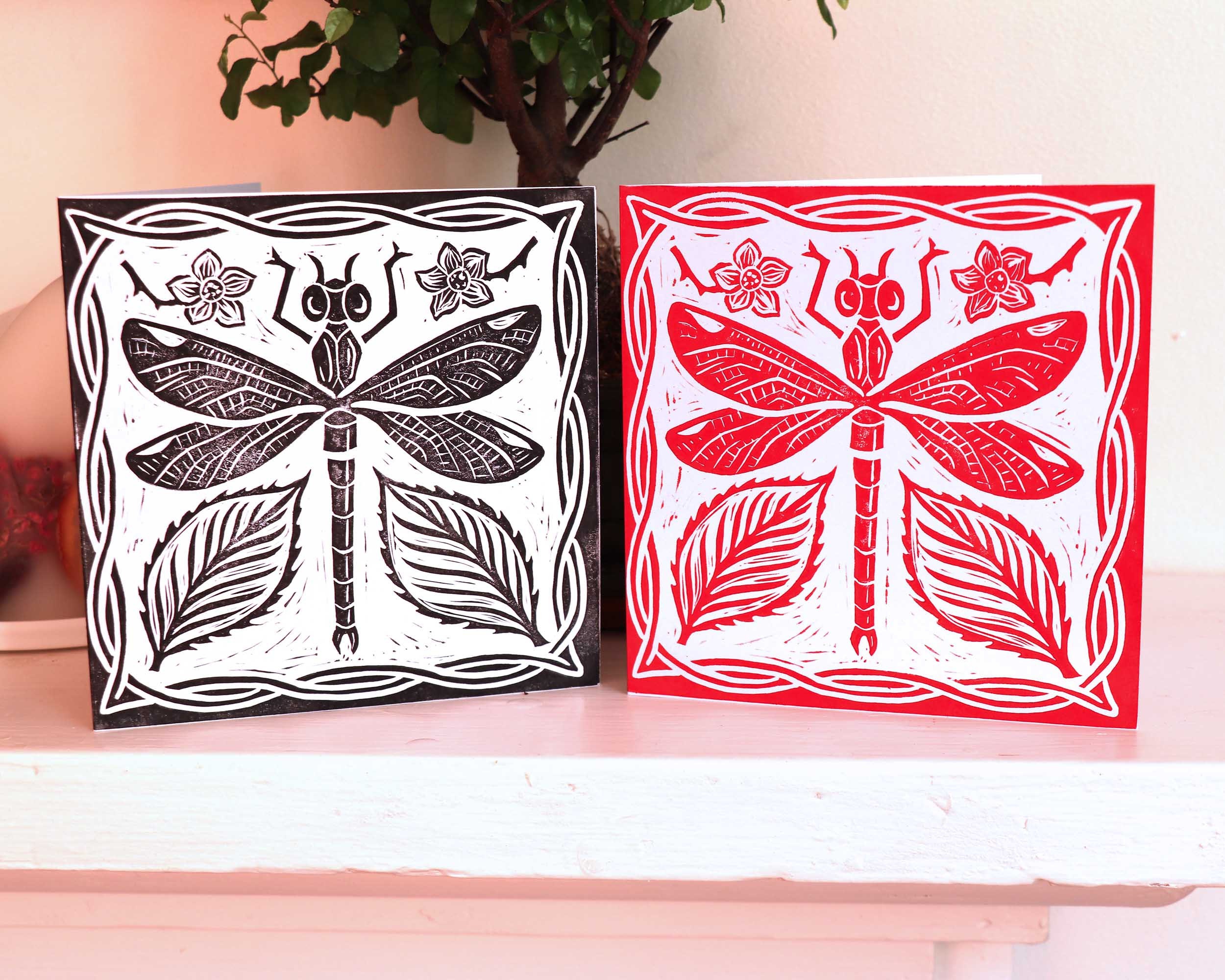 Dragonfly / Damselfly Linocut Greeting Card / Note Card - Hand Made - Etsy