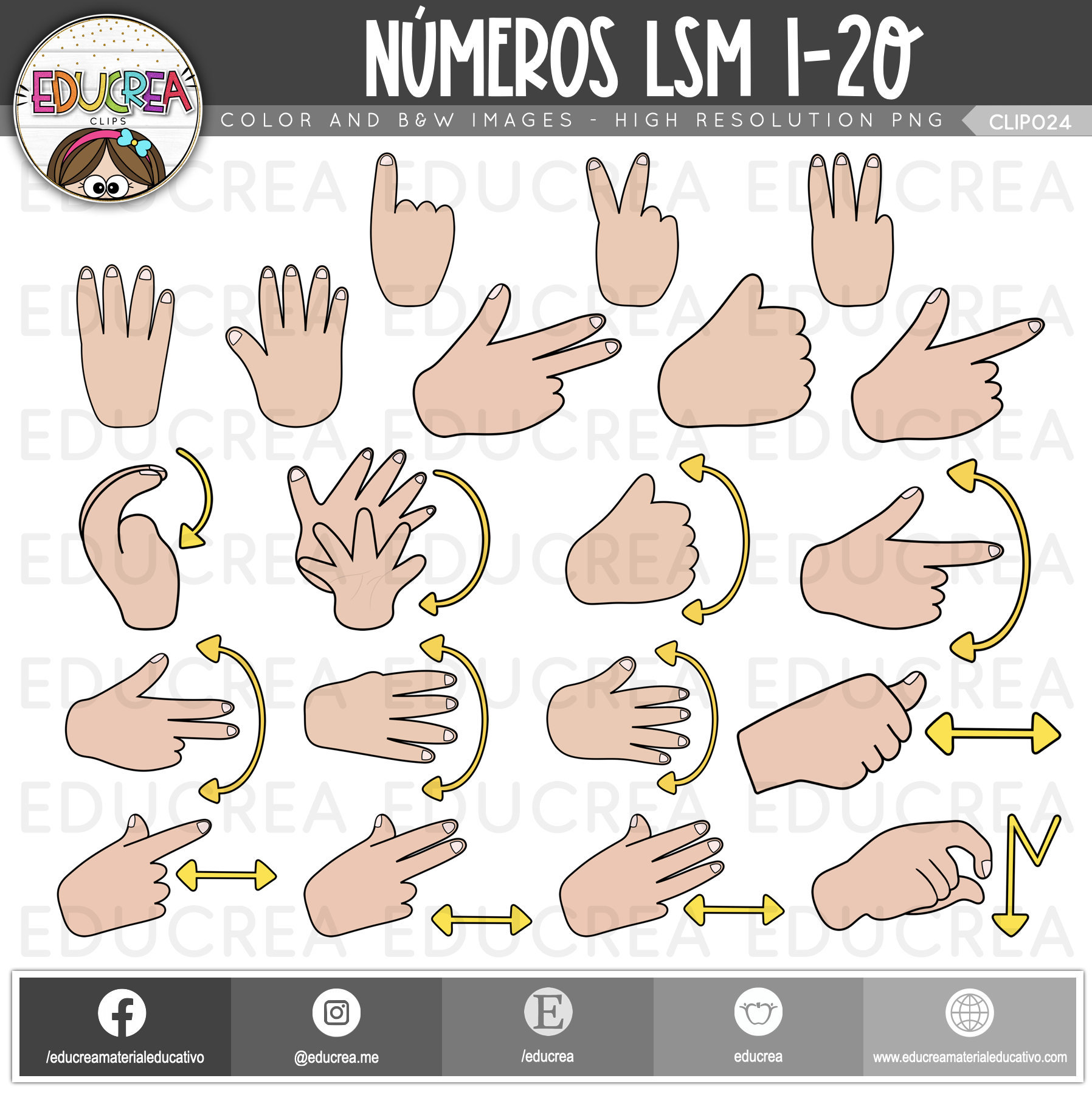 Clipart numeros LSM del 1 al 20 lengua de señas mexicana | Etsy
