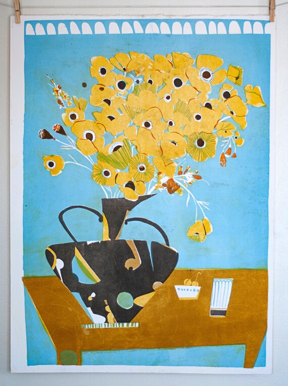 Yellow Poppy Lithograph Print - Etsy