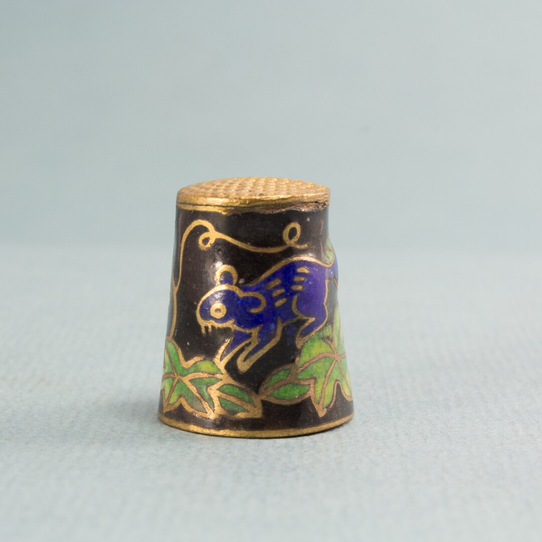 Thimble, Foxglove, Cloisonne, Blue, Dormouse, Sewing, Collecting, Chest ...