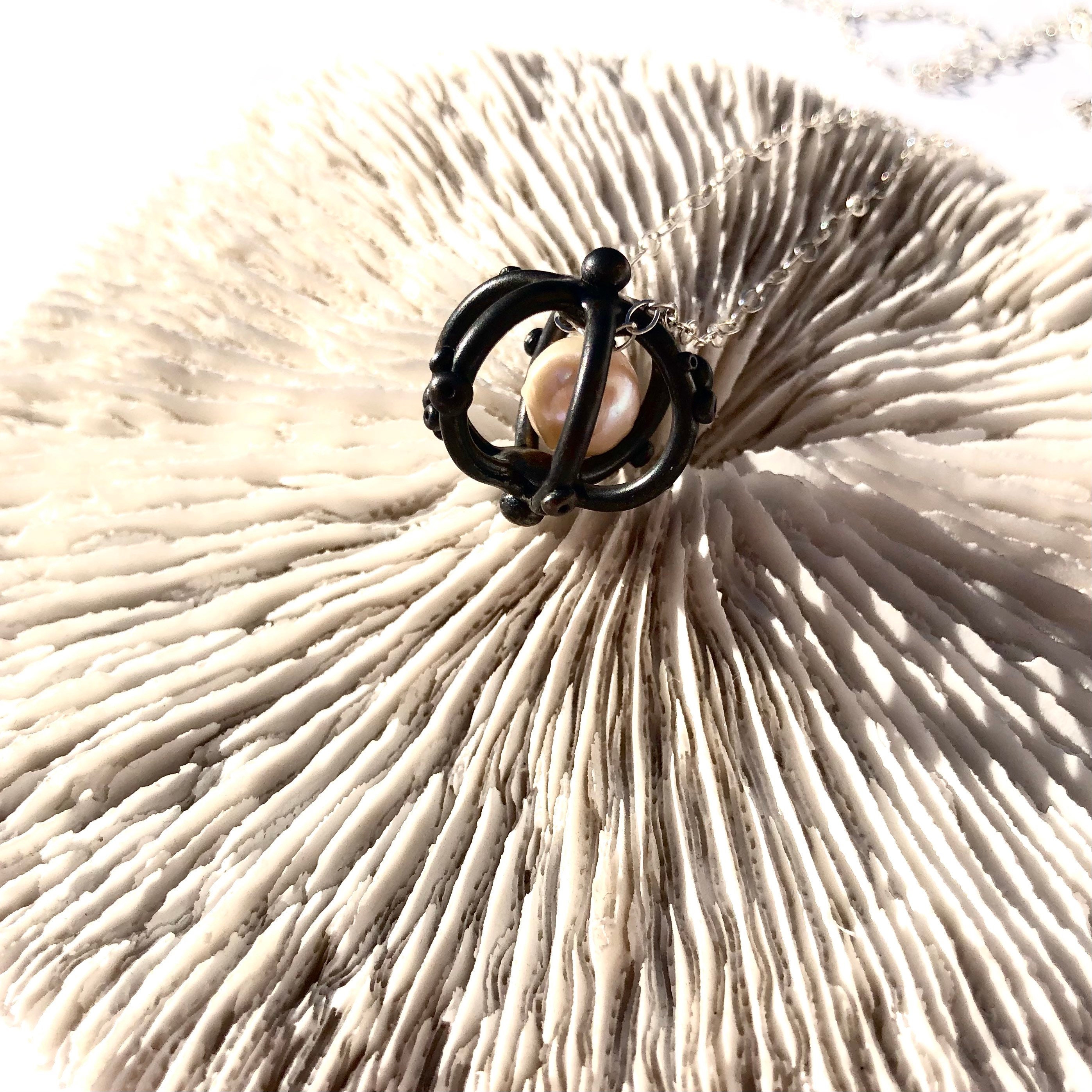 Barnacle Pearl Cage / Sterling Silver Pearl Pendant Necklace - Etsy