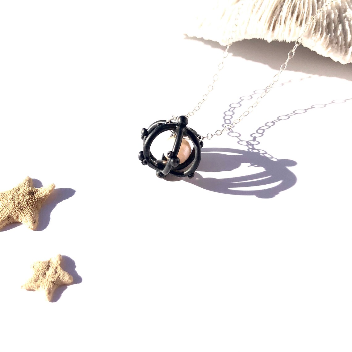 Barnacle Pearl Cage / Sterling Silver Pearl Pendant Necklace - Etsy