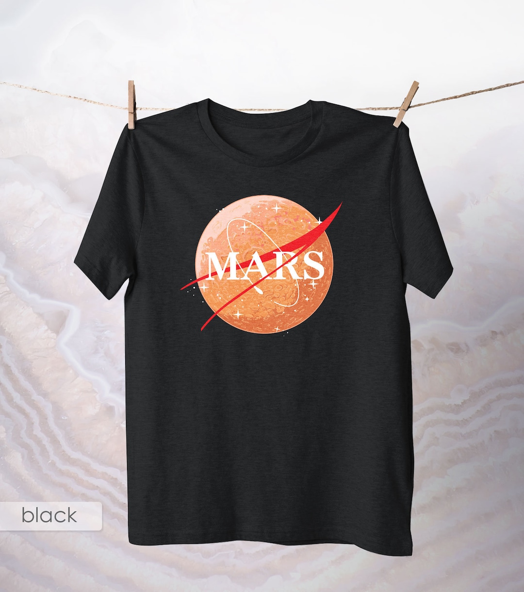 Planet Mars Tshirt Apparel/ Cotton Clothing/ Сosmos Black Gray Tshirt ...