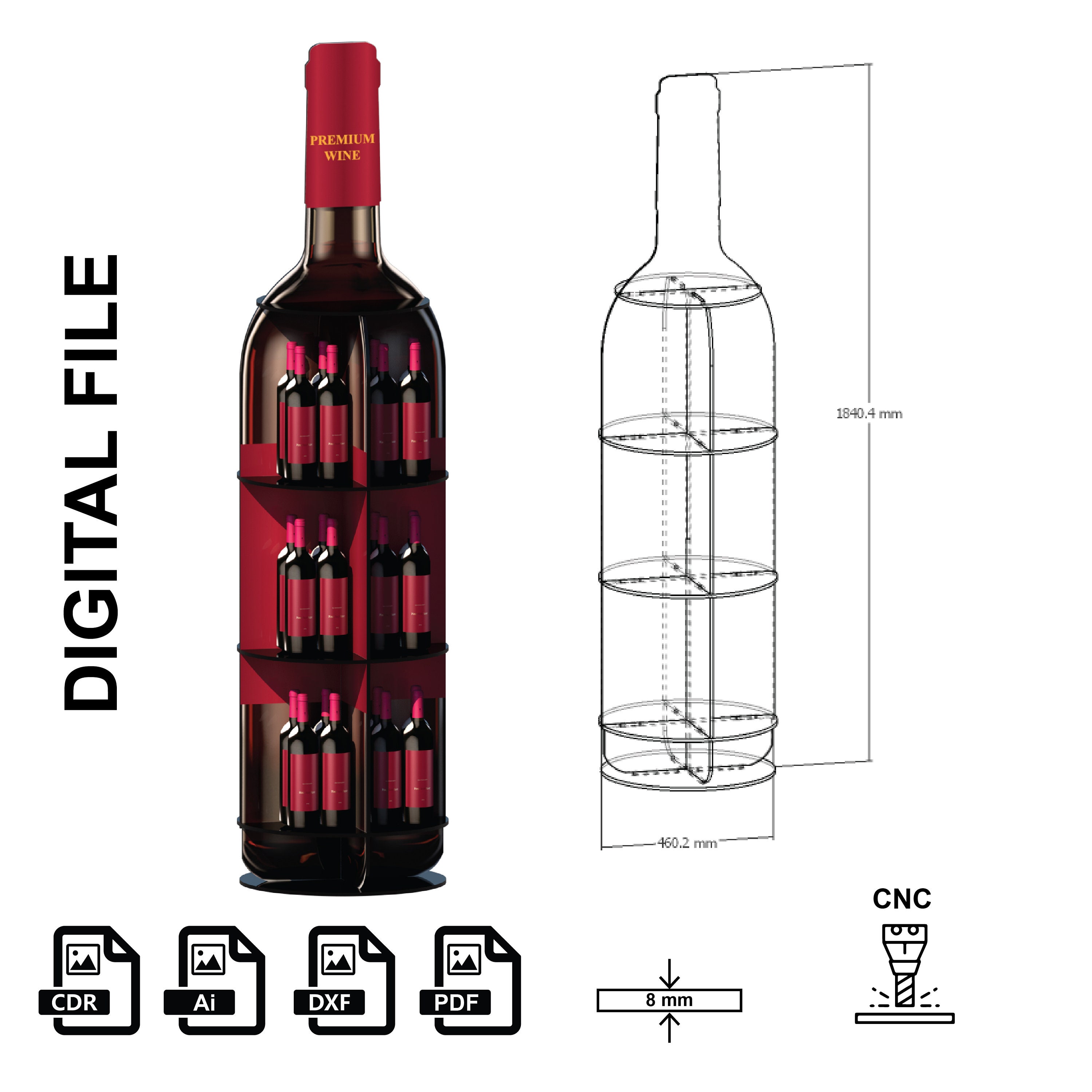 Wine Display Rack Dxf File for Laser Cut Cnc Svg Cdr Download - Etsy
