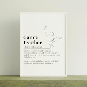 Personalised Dance Teacher Definition Print, Dance Teacher Gift, Wall ...