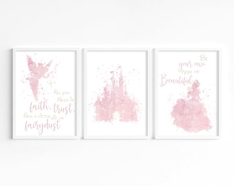 Personalised Princess Prints, Set of 3, Nursery Decor, Nursery Prints ...