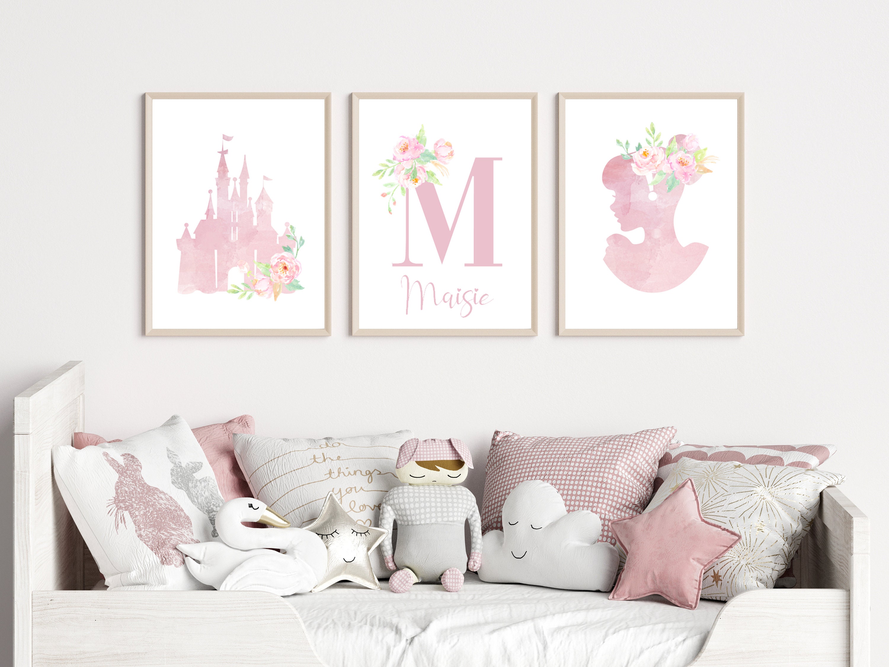 Set of 3 Princess Prints, Personalised Princess Wall Art, Pink Princess ...