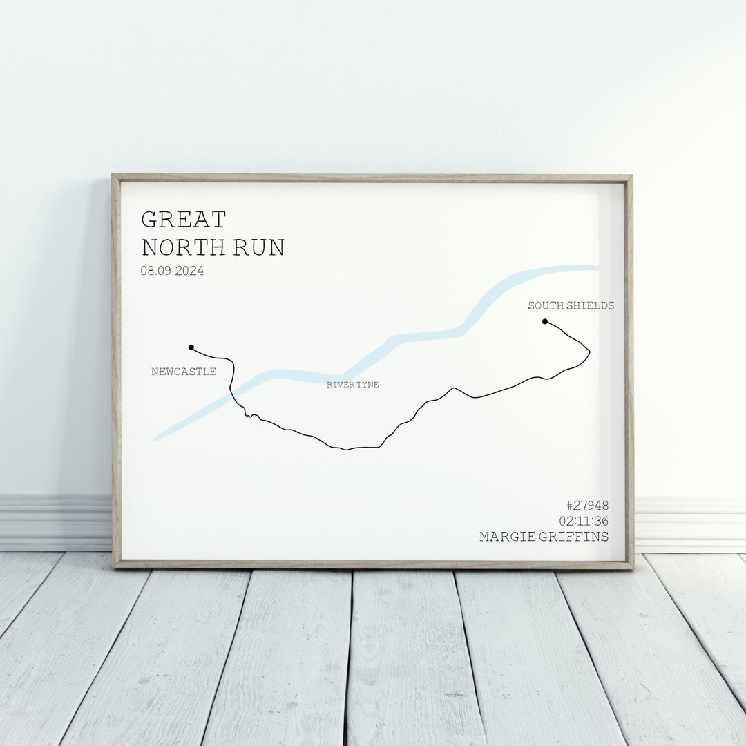 Personalised Great North Run Half Marathon Map Print, GNR Route Print ...