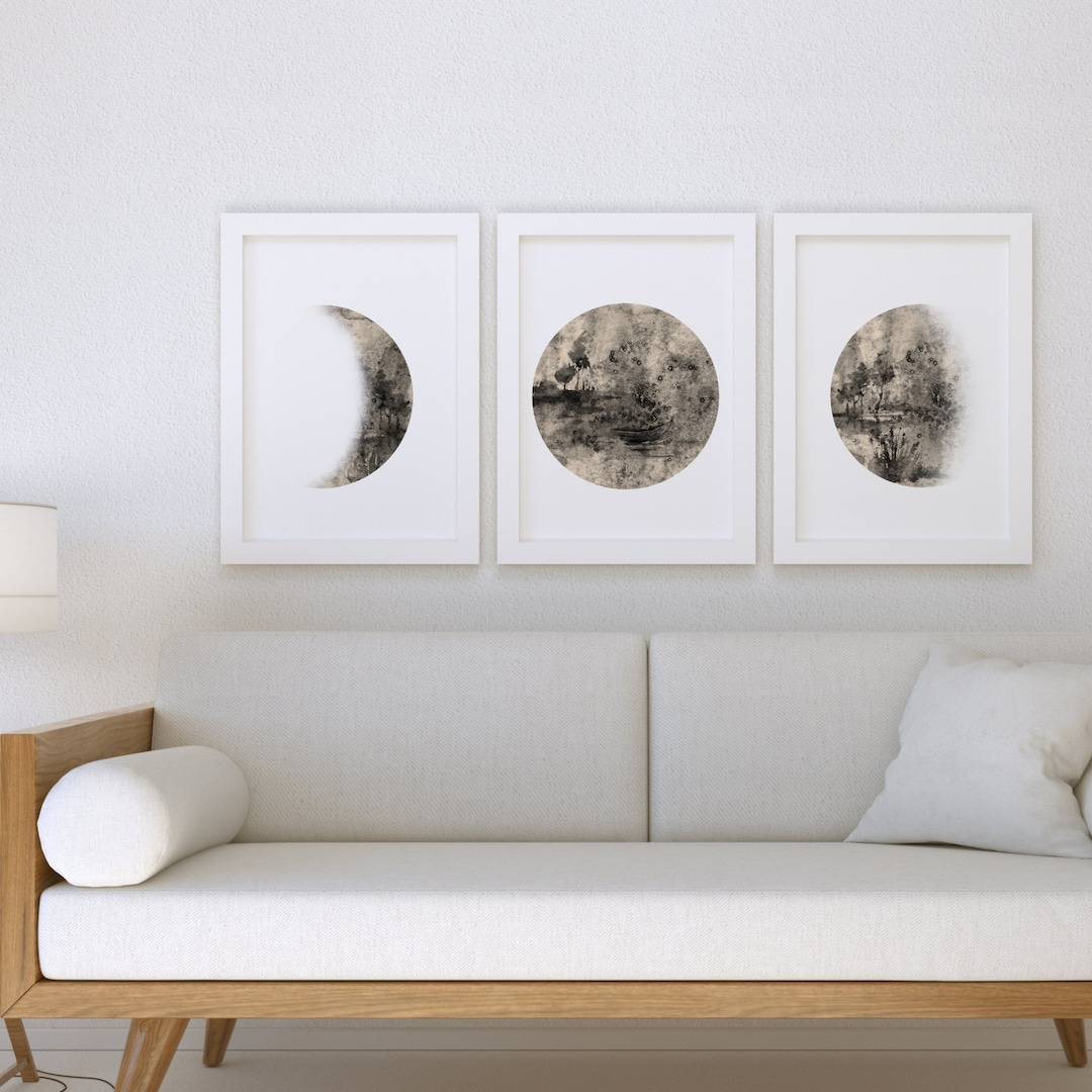 Set of Three Moon Phase Wall Decor, Moon Phase Prints, Lunar Phase Wall ...